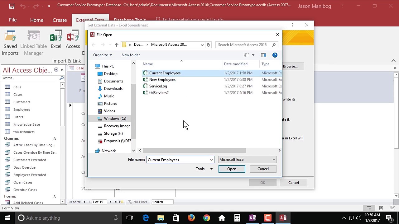 Importing Objects from Excel - Access 2016 tutorial