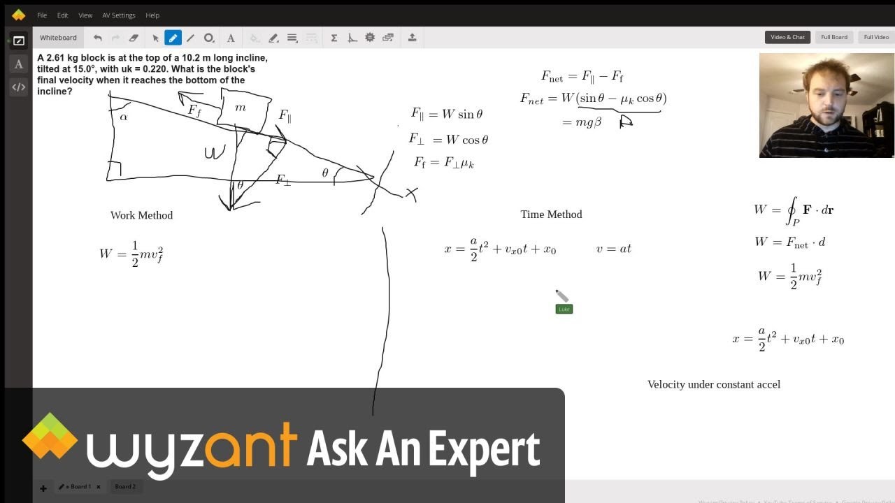 Calculate the final velocity of a box sliding down a ramp with friction