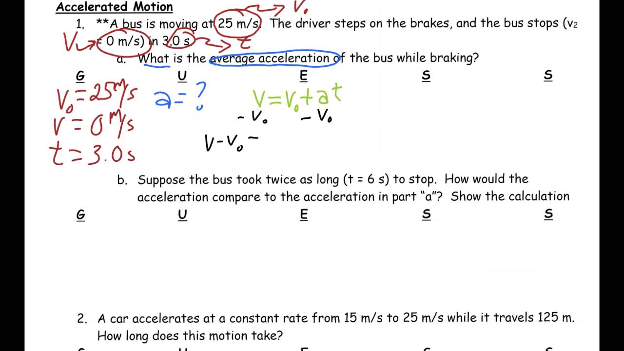 Accelerated Motion Worksheet