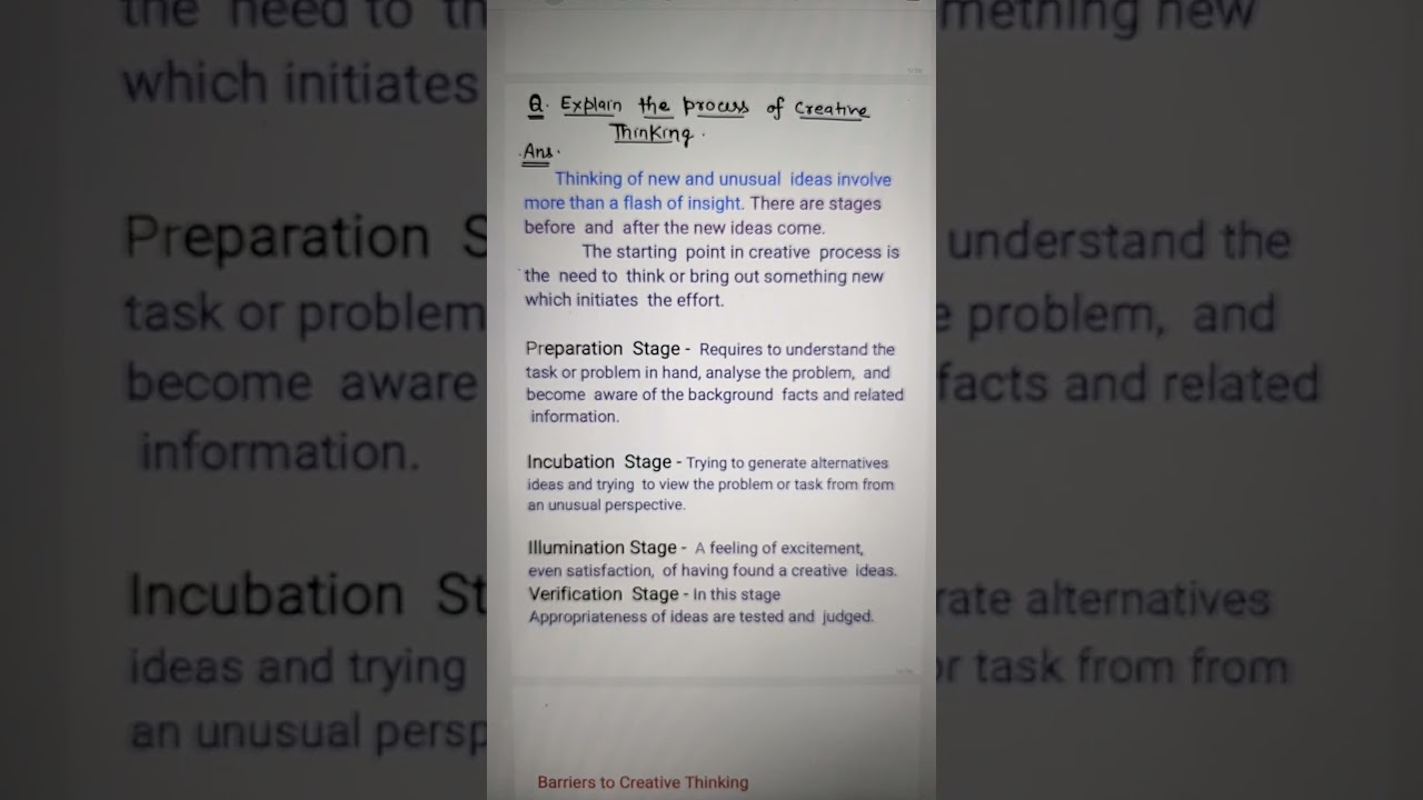 Explain the process of CREATIVE THINKING. Class -11 PSYCHOLOGY Ch. 8 THINKING