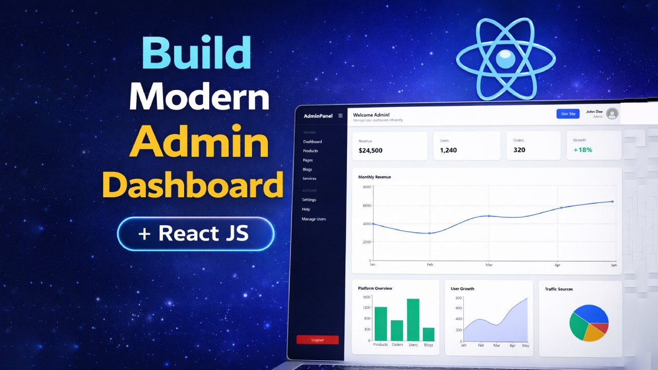 Build Modern React Admin Dashboard 🔥 | React JS Admin Panel Tutorial | Responsive Dashboard UI