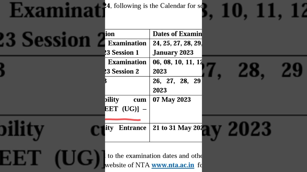 Nta examination calendar academic year 2023-24