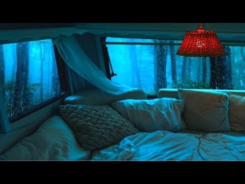 Hard Rain & thunder in a RV lost in the Dense Forest-Go Sleep to Rain and Thunder Sounds Tonight