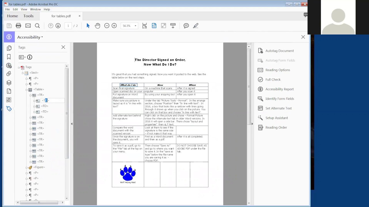 How to make a correction during a PDF accessibility check when it says, table headers - failed.