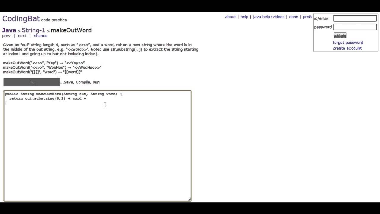 Coding Bat - Java String Tutorial makeOutWord
