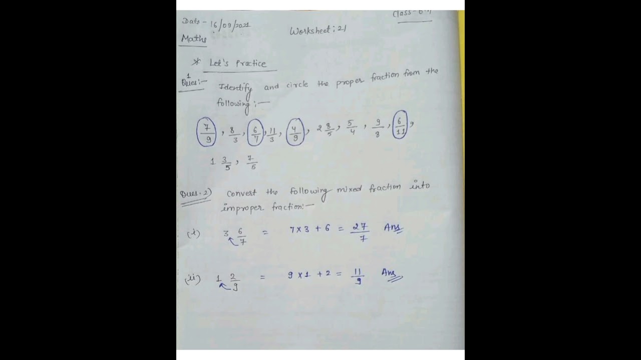 Class 6 || Maths Worksheet 21 || 16/9/21