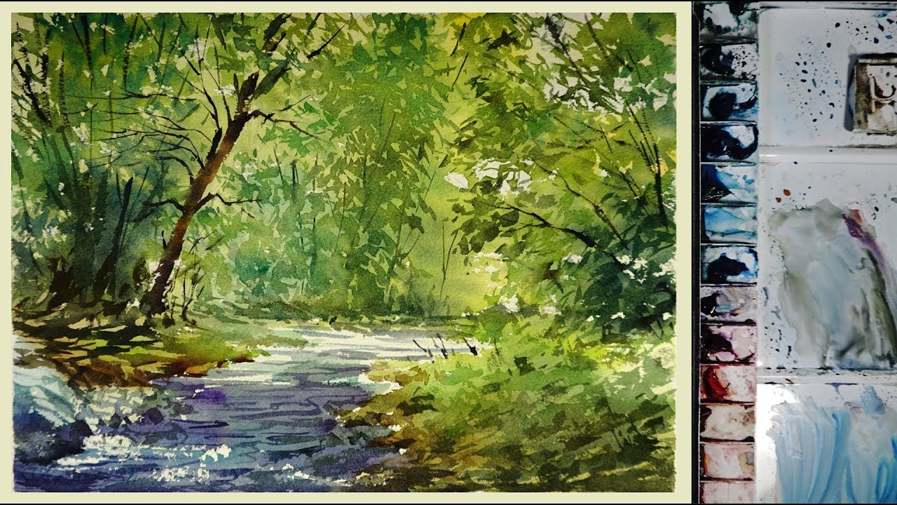 Watercolor Landscape Painting : The Forest Stream