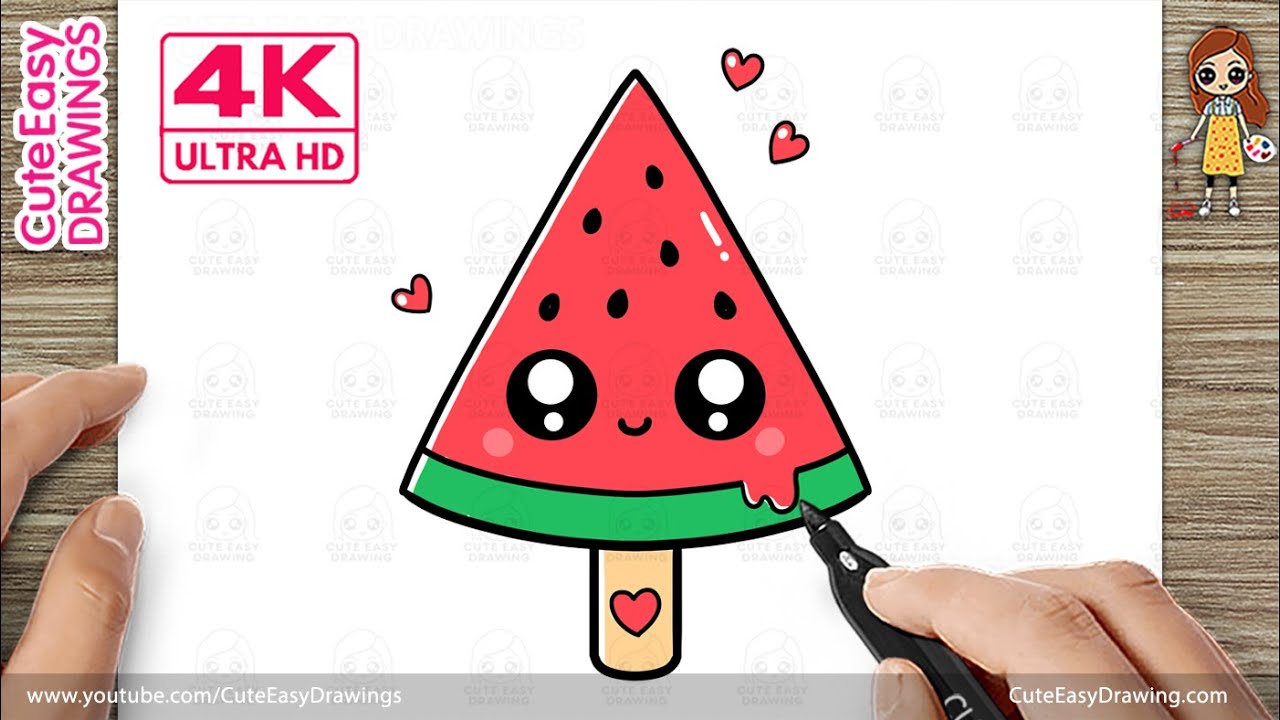 How to Draw a Cute Watermelon Ice Cream - Easy Step by step for Kids and Toddlers
