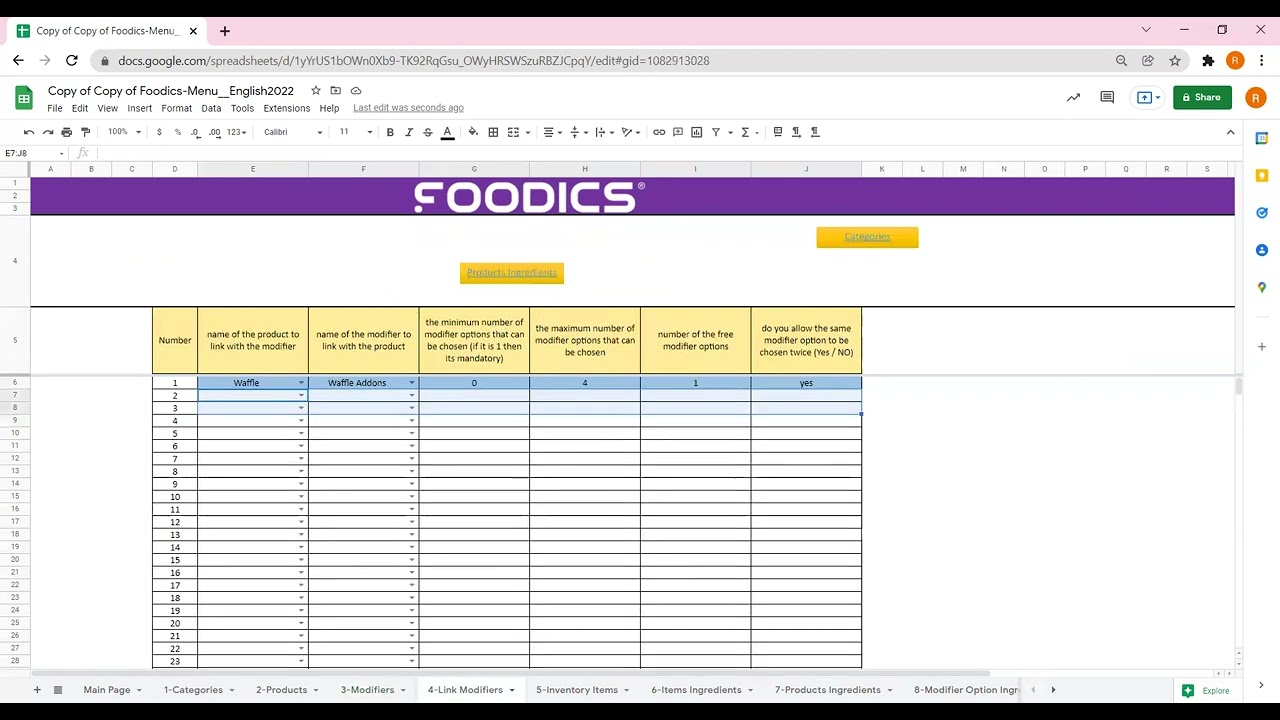 English instructions for menu upload template