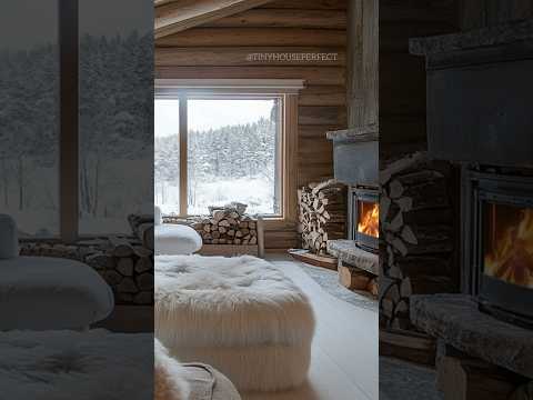 Cozy log cabin living room with warm wood and a fireplace. Perfect retreat!🏡✨