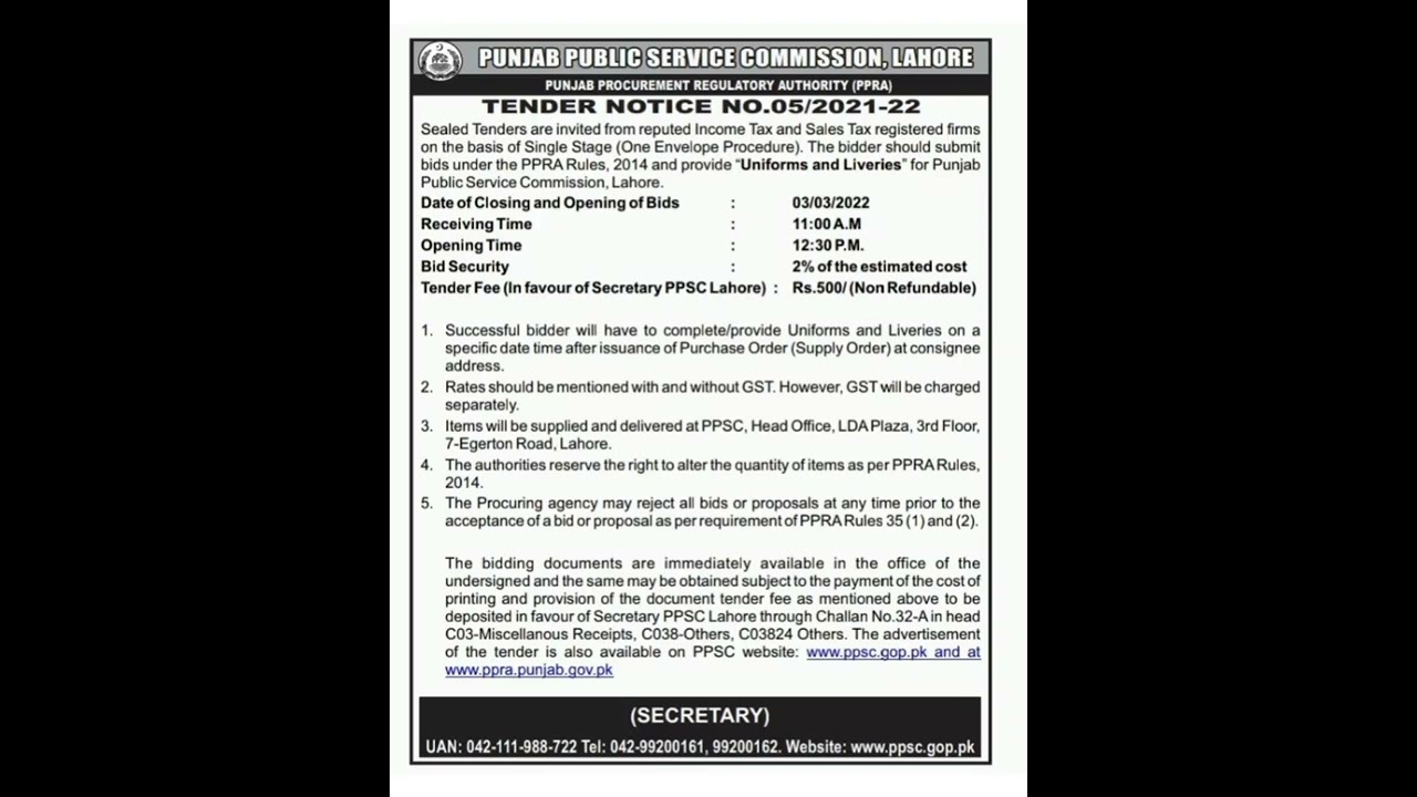 Tender notice no. 5/2021-2022