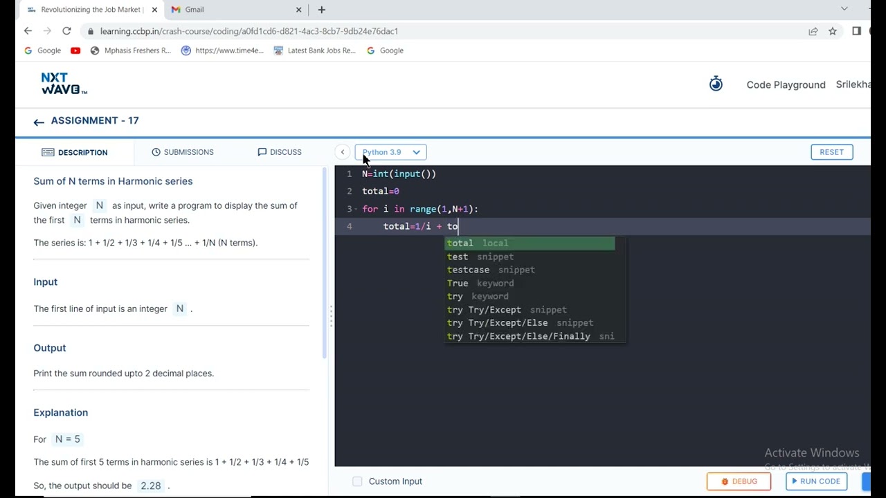 Assignment17 | Harmonic Series | Python | Nxt wave