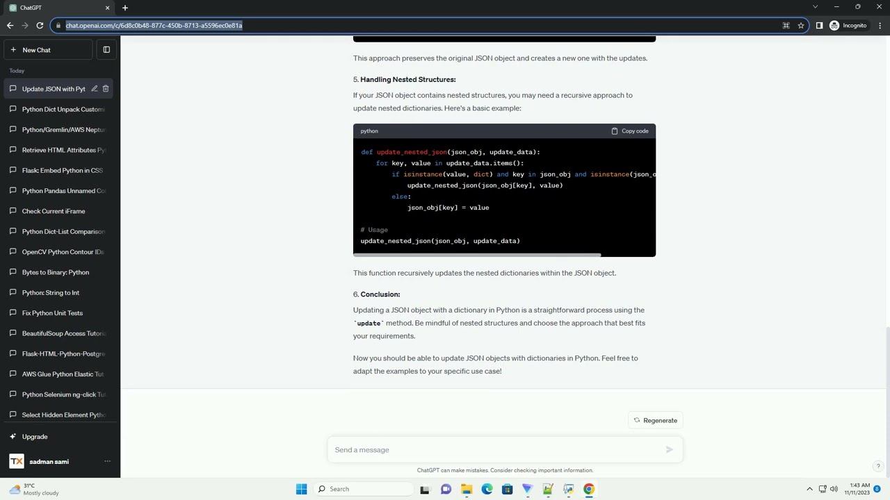 How to update json object with dictionary in python