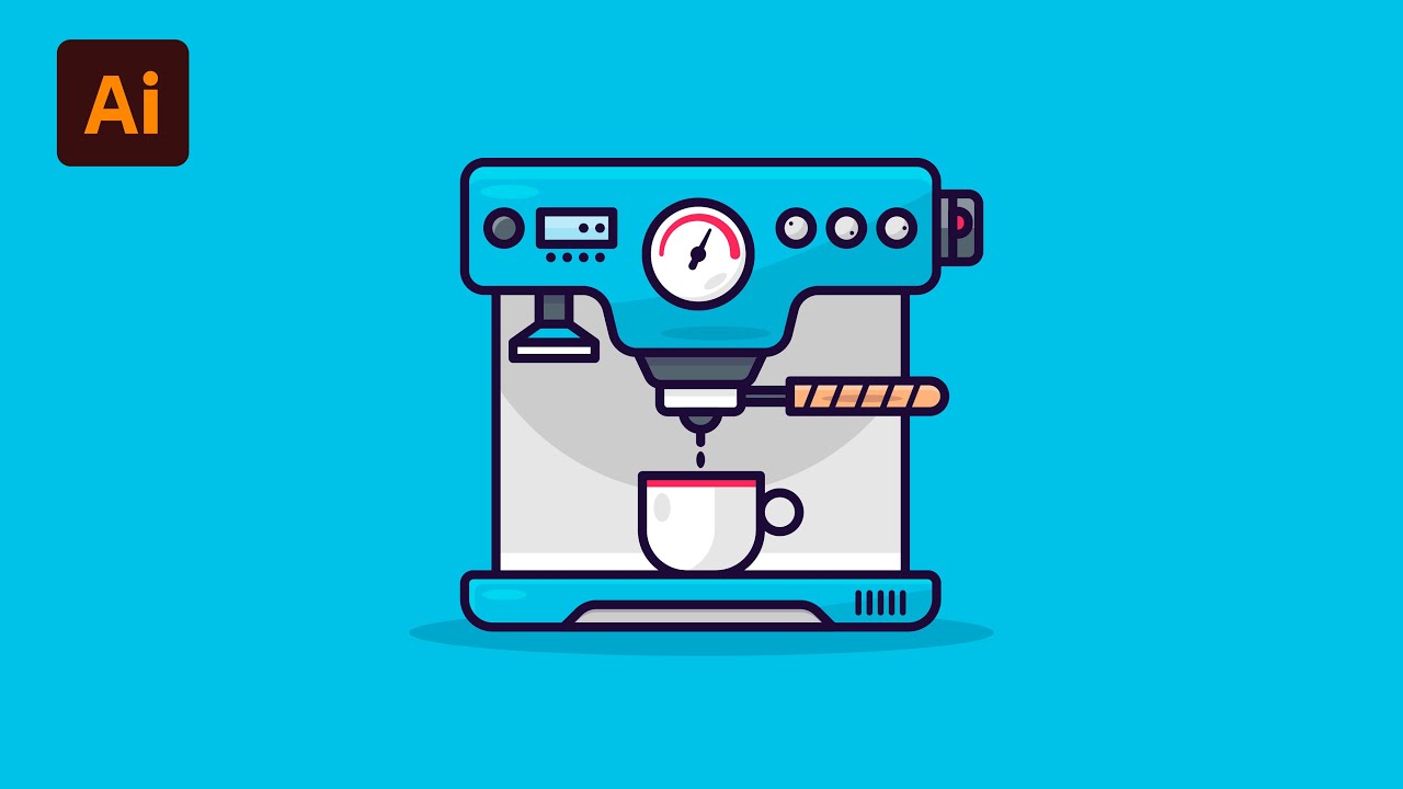 Adobe Illustrator CC Tutorial - Drawing a Flat Design Coffee Machine