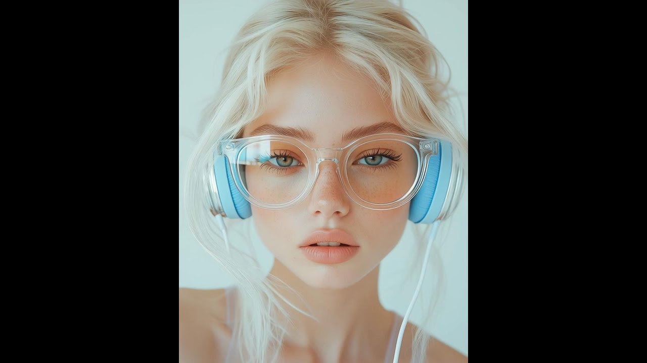 Blonde Woman with Blue Headphones Art Print