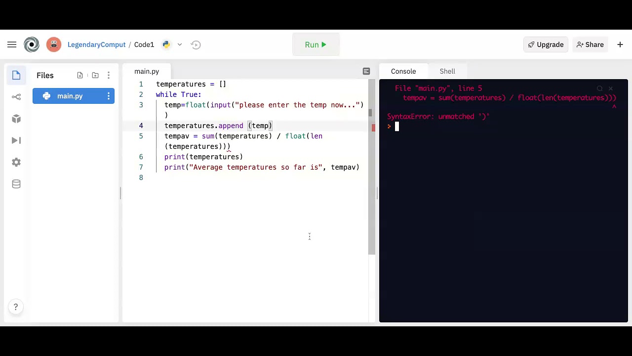 SyntaxError: unmatched ')' Python Coding