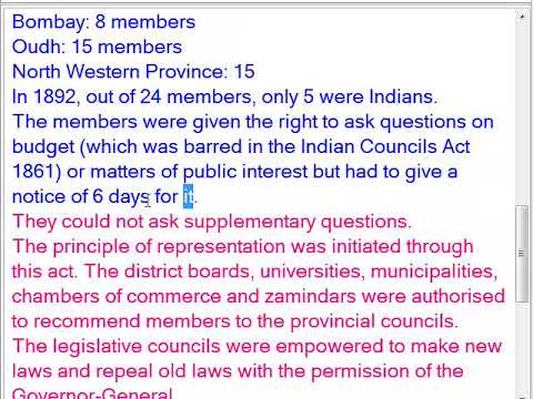 Indian Councils Act 1892 Notes