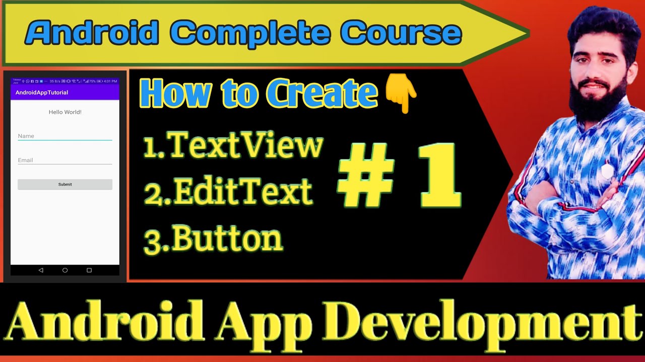 How to create TextView, EditText and Button in android studio || Technology Bloom