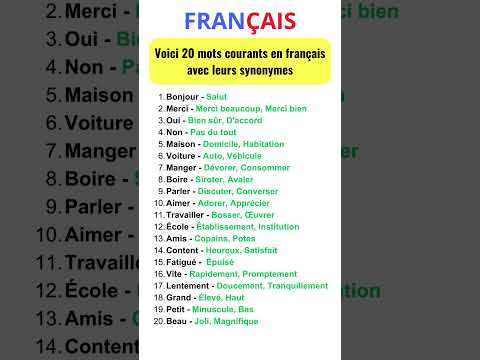 Voici 20 mots courants en français avec leurs synonymes #français #frances #vocabulaire #synonymes