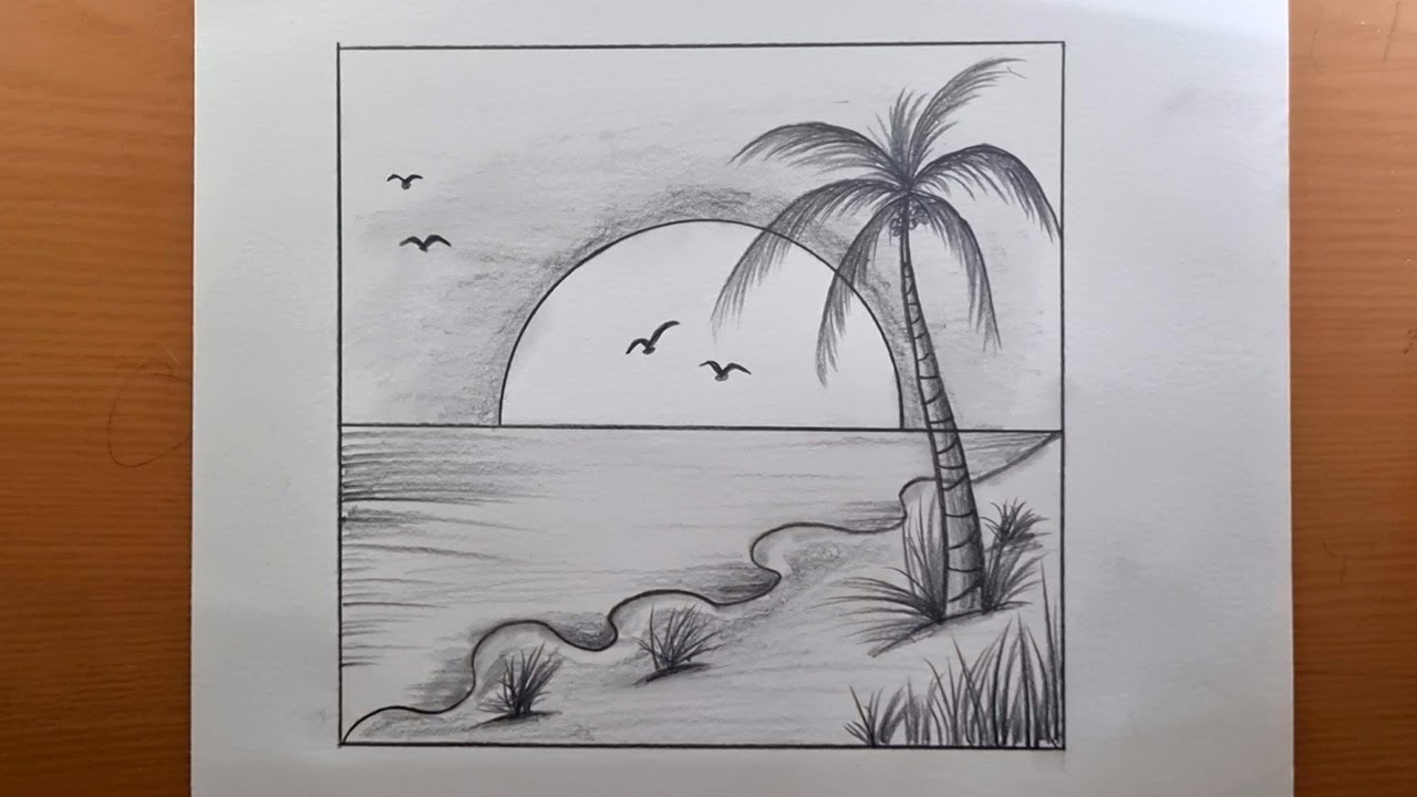 Como Desenhar um Pôr do Sol na Praia | Desenho Fácil a Lápis | desenho de paisagem a lápis