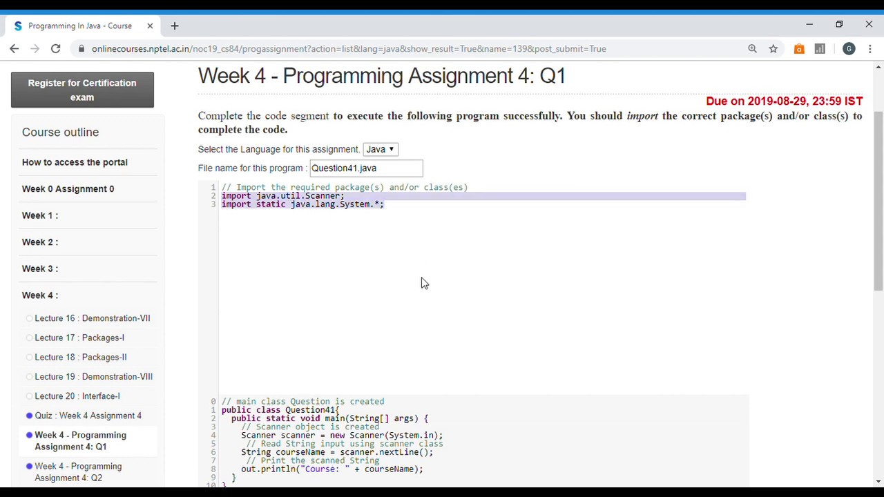 Programming In Java   2019   WEEK 4    Programming Assignment 4   Q1