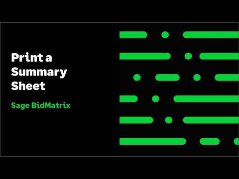 Sage BidMatrix - Print a Summary Sheet