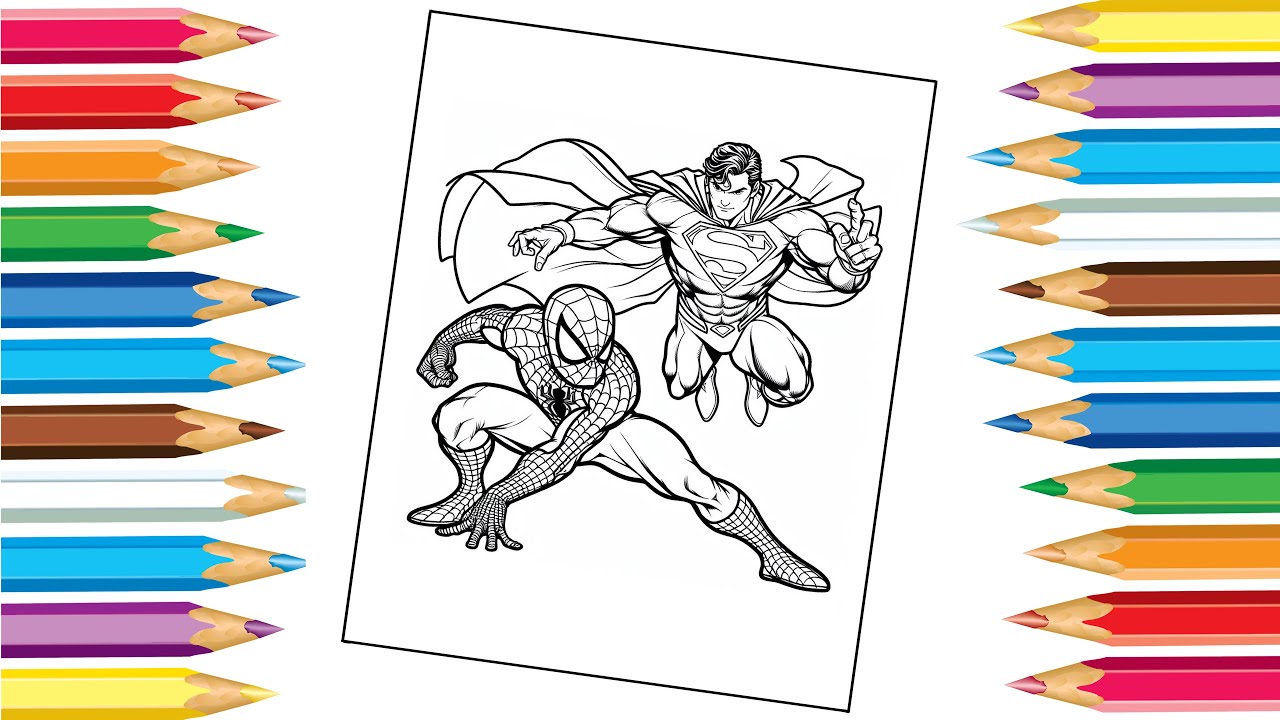 Spiderman and Superman Coloring Pages | How to color Spiderman and Superman