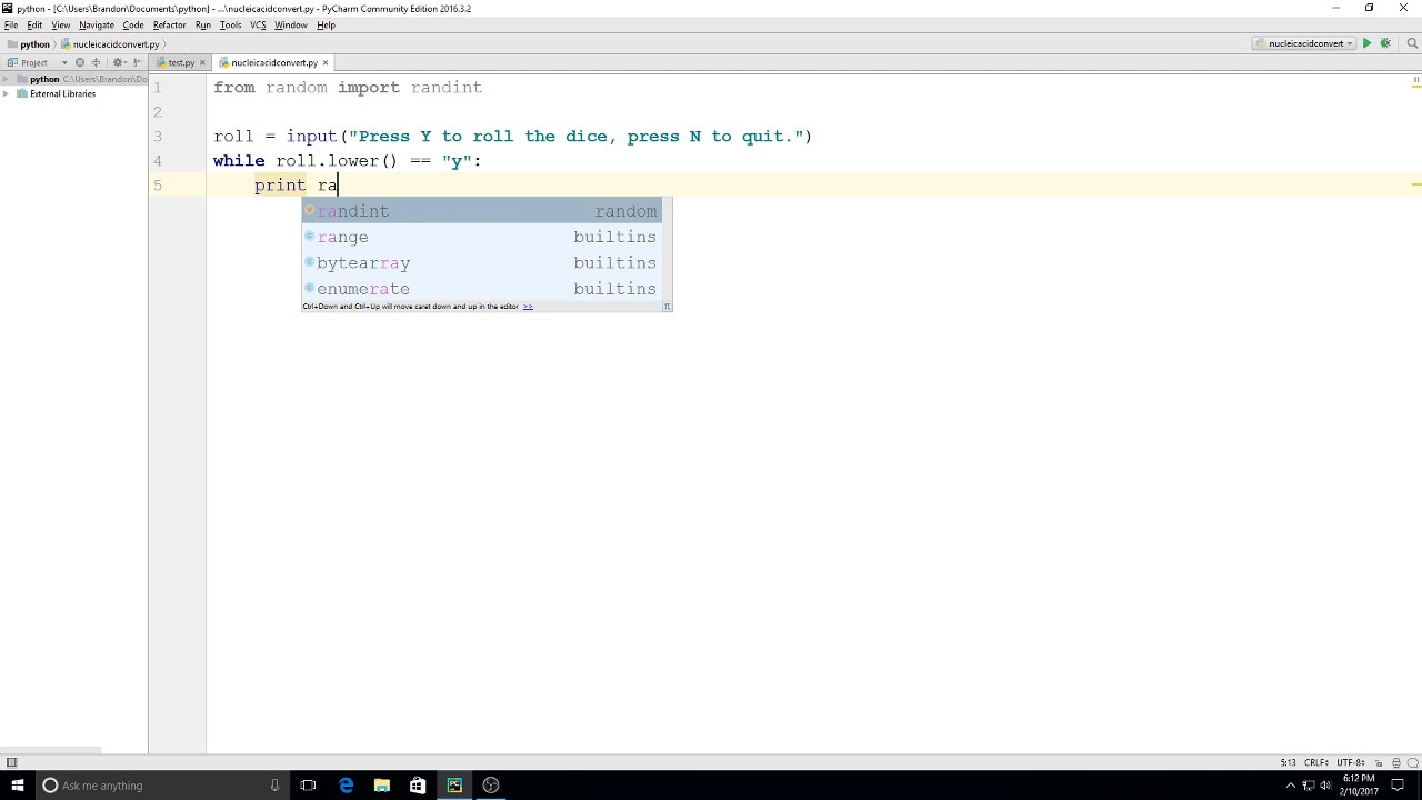 Python Practice: Dice Roll Program with Random Integers