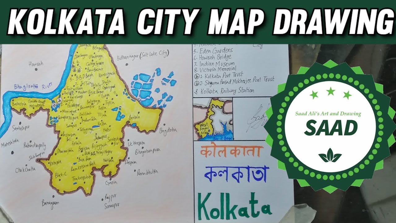 How to draw Kolkata city map SAAD | कोलकाता का नक्शा ड्राइंग | কলকাতা মানচিত্র