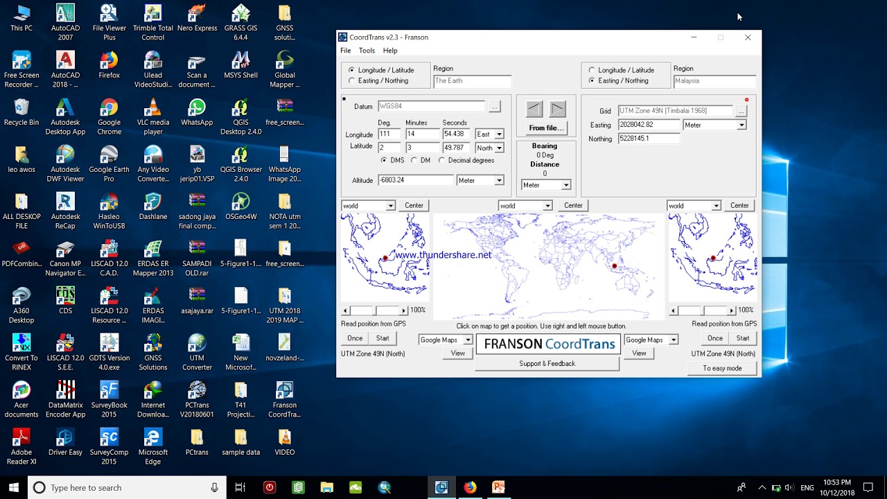 coordinate conversion from WGS84   BT68 using Franson CoordTrans software.