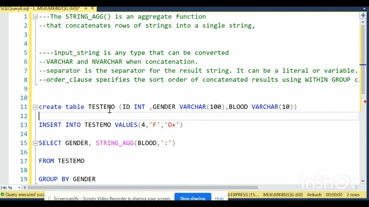 How to use STRING AGG function in Microsoft SQL Server