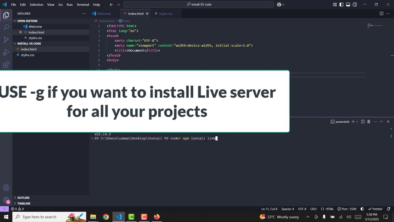 How to Install Live Server in Visual Studio Code Using Node Js | Install Live Server In VS Code