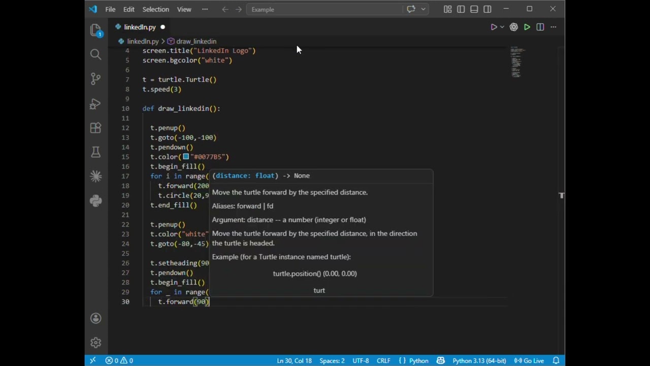 How to Draw the LinkedIn Logo using Python Turtle | Step-by-Step Tutorial