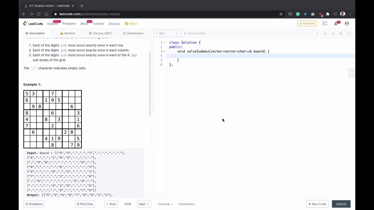 Sudoku Solver , backtracking , leetcode - 37 , C++ code explained