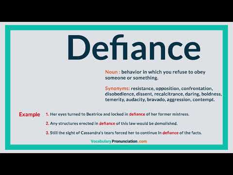 How to Pronounce DEFIANCE l Definition, Meaning, Example and Synonyms of DEFIANCE by VP