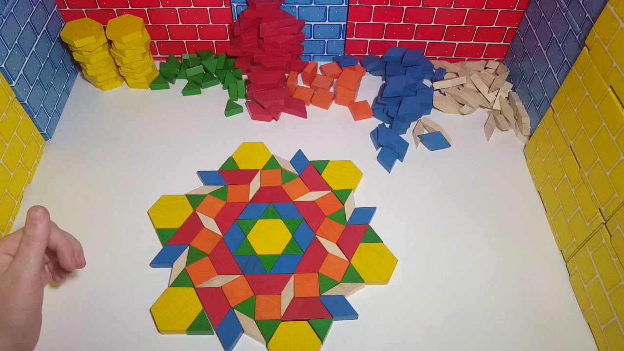 GEOMETRIC PATTERNS with Awesome Colored Wood Blocks Toy - Kids Learn Colors and Shapes
