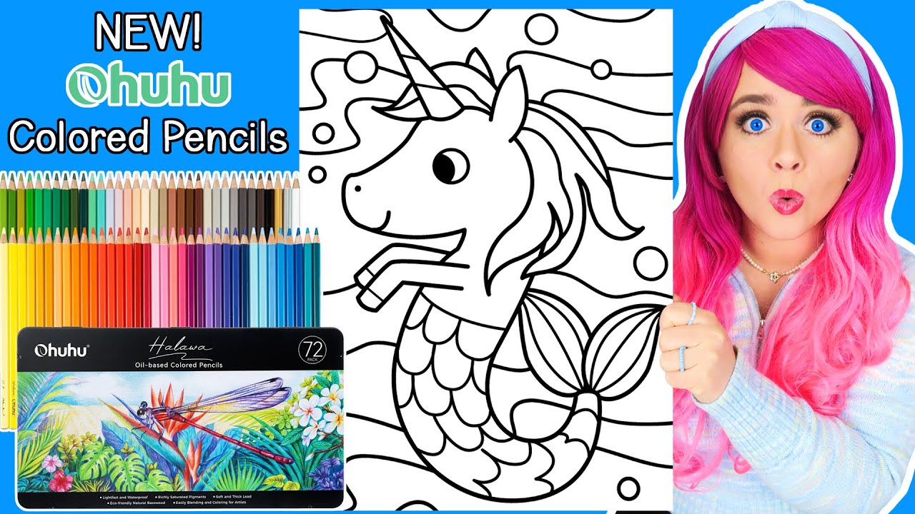 Coloring a Unicorn Mermaid Coloring Page | NEW! Ohuhu Halawa Oil-Based Colored Pencils Tutorial
