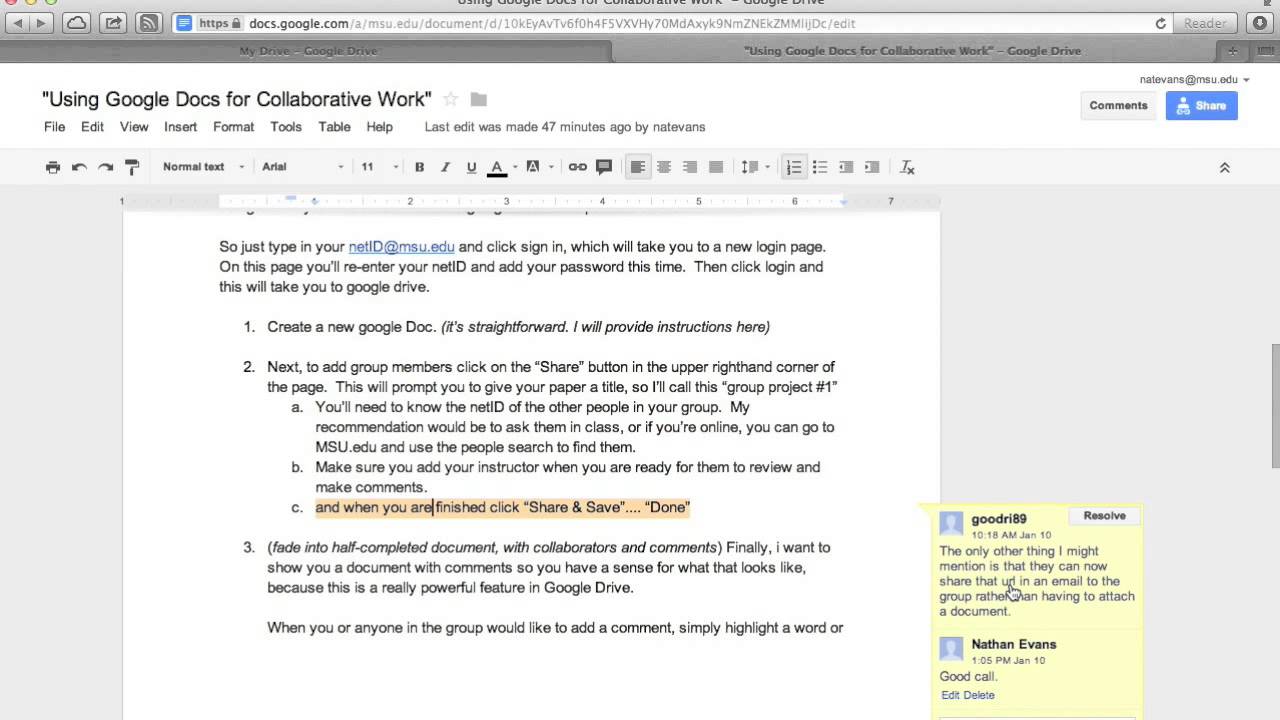 Using Google Docs for Collaborative Work
