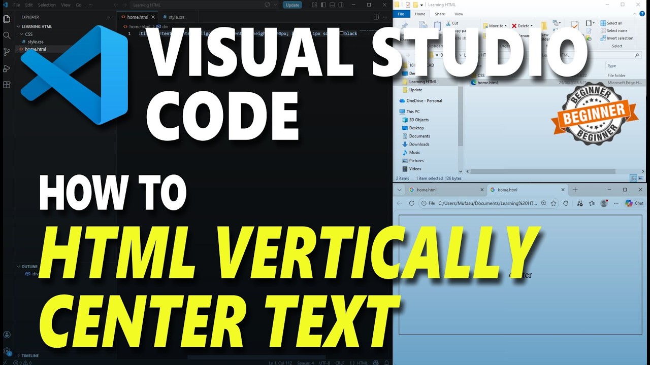 Visual Studio Code HTML How To Vertically Center Text