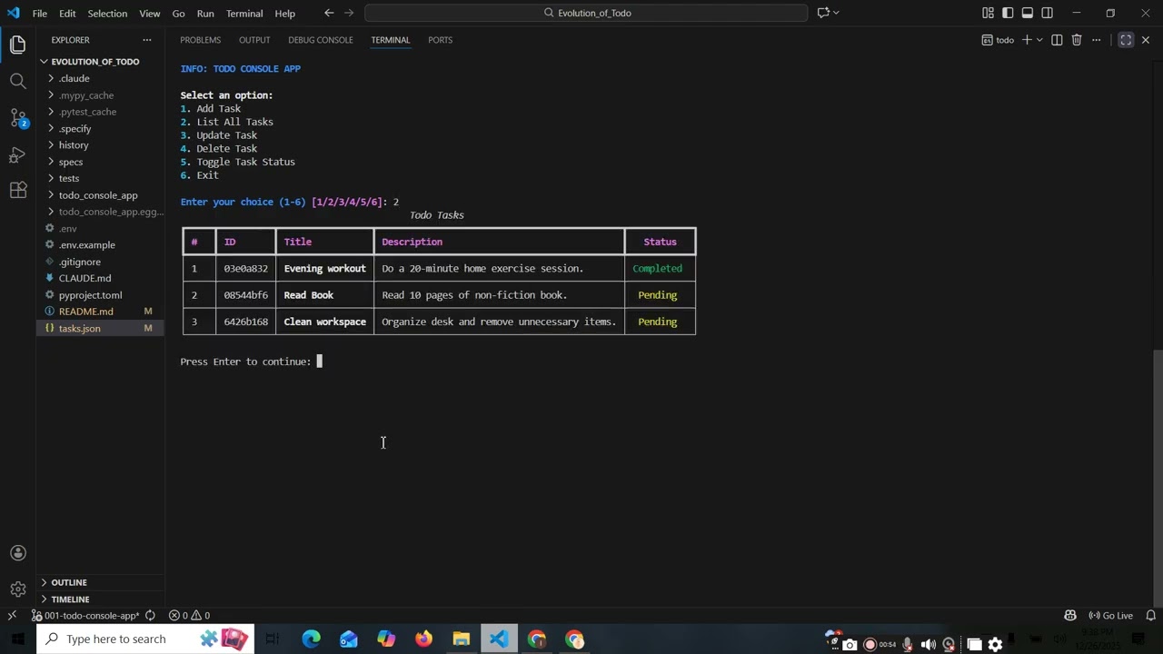 In-Memory Python CLI Todo Application || Hackathon 2 – Phase 1