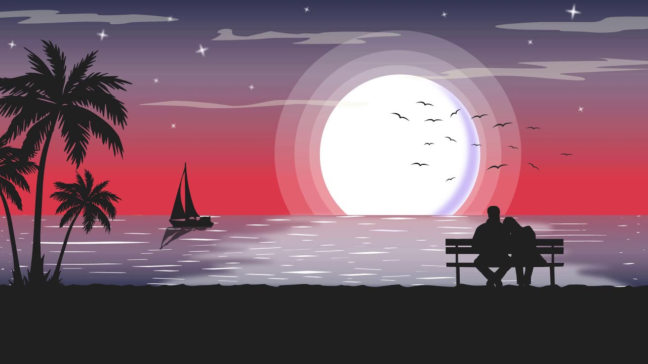 Moon  on the Sea tutorial - (vector flat design in Adobe Illustrator)