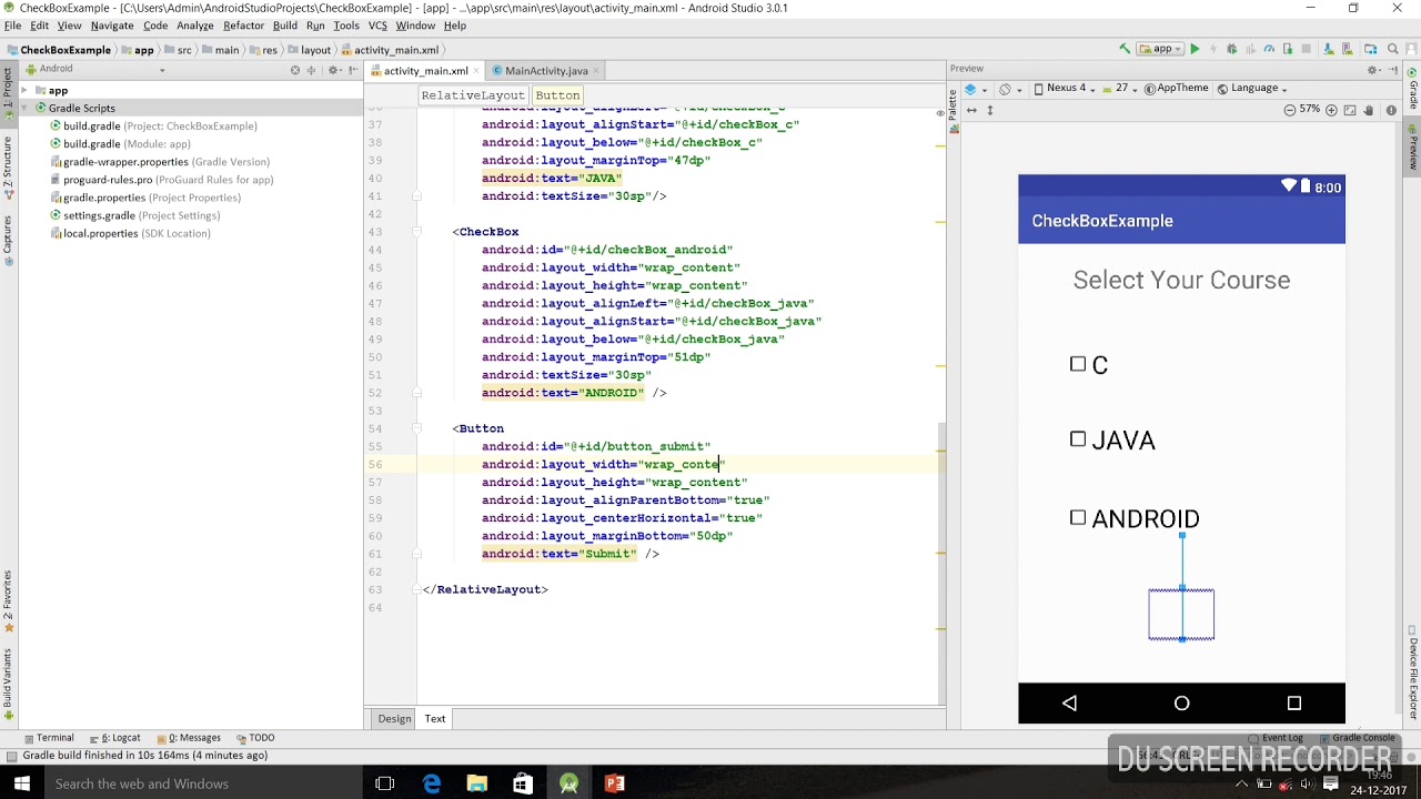 Checkbox Example using Android Studio