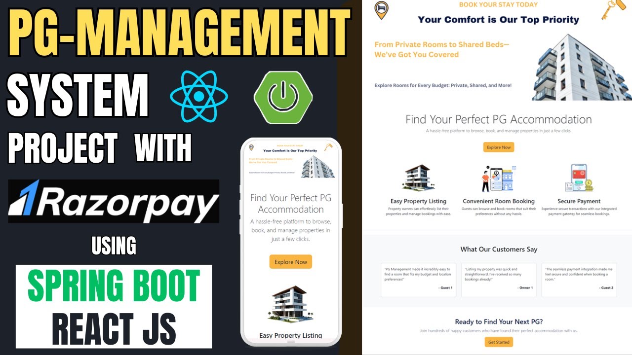 PG Management System Project using Spring Boot, React JS, MySQL| Razorpay | Java Final Year Project