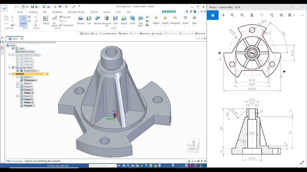 Solid Edge Part modelling | Solid Edge Revolve, Circular Pattern, Extrude Cut