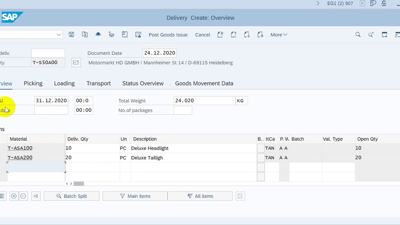 SCM600 Exercise 3.2  - Create Outbound Delivery (SAP SD Tutorial)