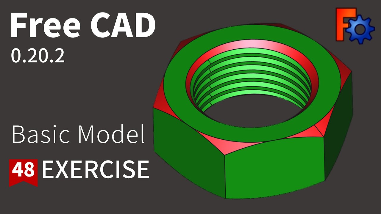 FreeCAD Tutorial for beginners,basic model exercise NUT HELIX-48