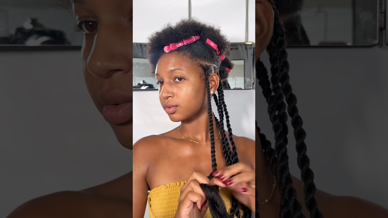 Trying yarn braids for the first time 😮 better than braiding hair?? #yarnbraids #nobraidinghair