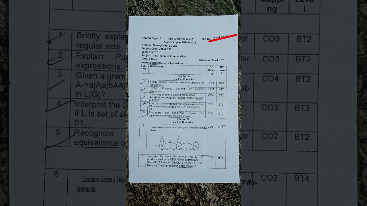 Theory of computation MST Question | TOC| MST 2 | 2024-25 | #pyq #exam #education