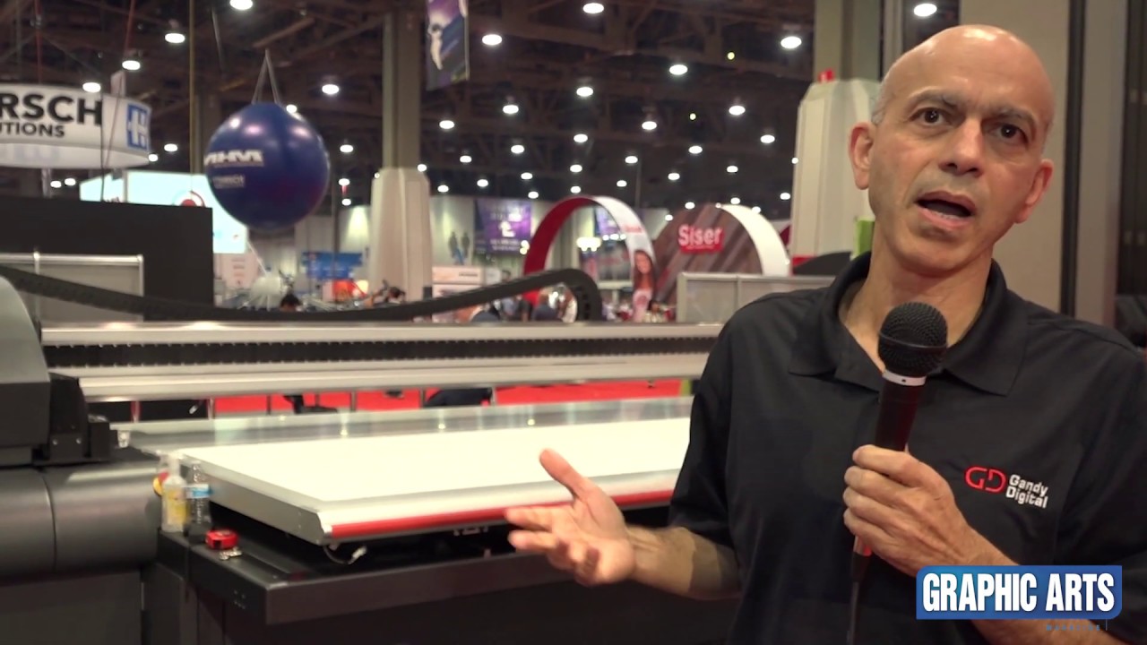 Gandy Digital showcasing the new Gladiator digital printer with Nanodot Kyocera head technology.