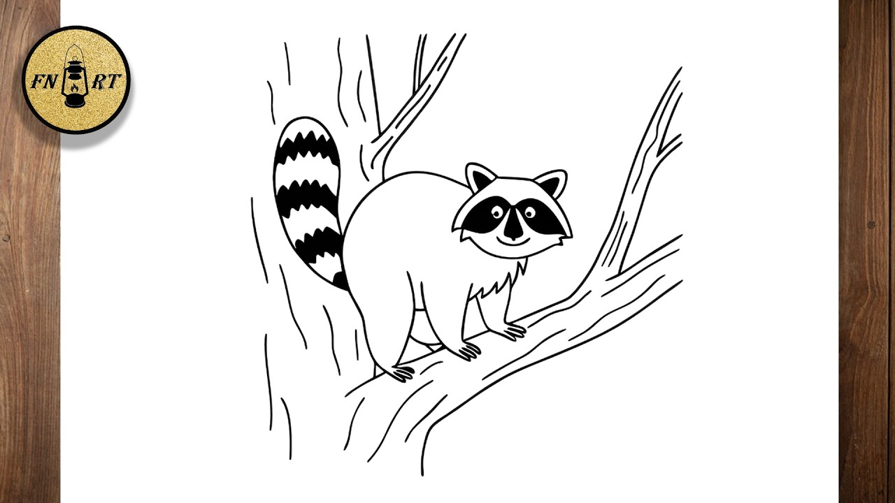 How to draw a raccoon in a tree step by step easy